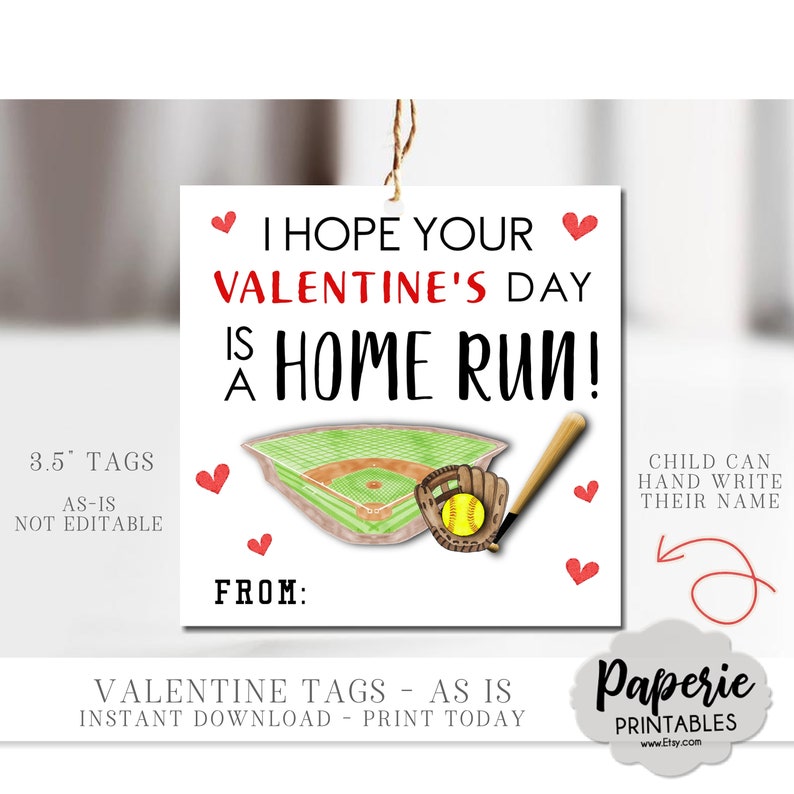 Softball Valentine's Day Cards for Kids: Printable School Valentines ...