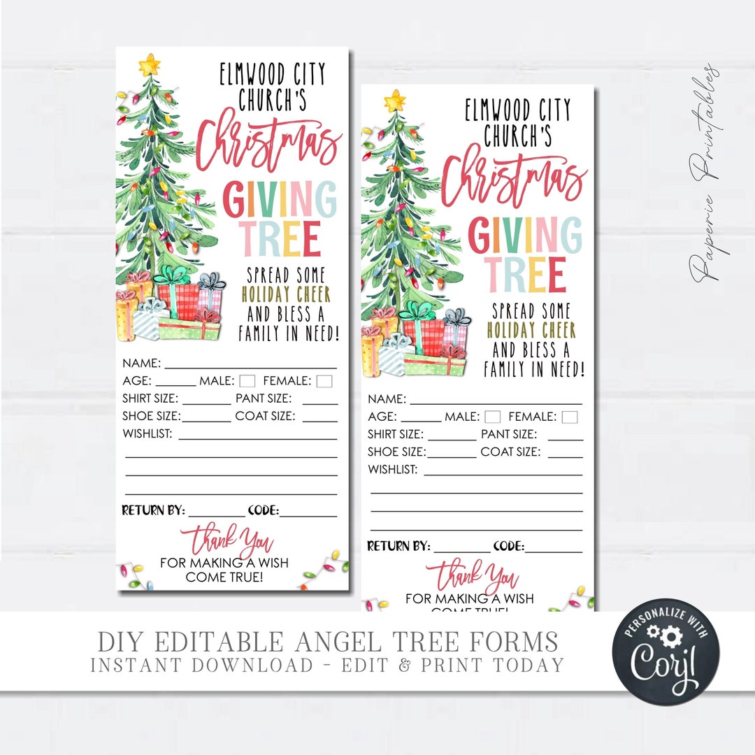 EDITABLE Giving Tree Gift Tags, Christmas Giving Tree Fundraiser Form ...
