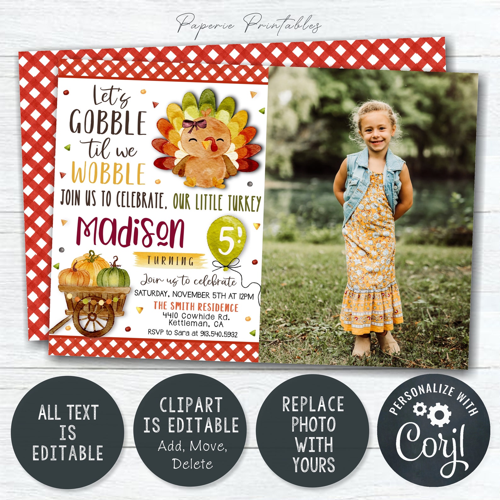 EDITABLE Gobble Til We Wobble Birthday Invitation - Etsy