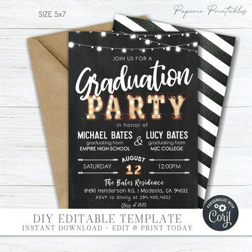 Graduation Party Invitation Template Two Graduates Invitation - Etsy