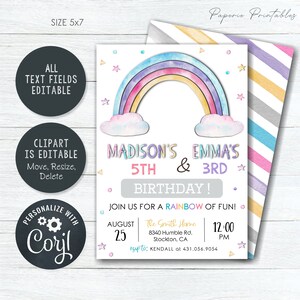 Editable Rainbow Birthday Invitation: Pastel Colors (DIY Corjl Template ...