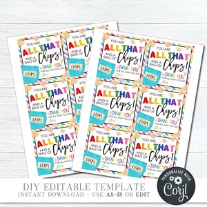 EDITABLE Teacher Appreciation Gift Tag, Chips Teacher Appreciation Tag ...