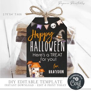 EDITABLE Printable Halloween Favor Tags Happy Halloween Treat Tags ...