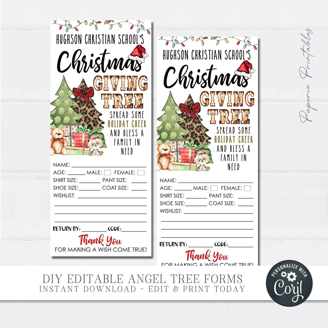 EDITABLE Giving Tree Gift Tags, Christmas Giving Tree Fundraiser Form ...