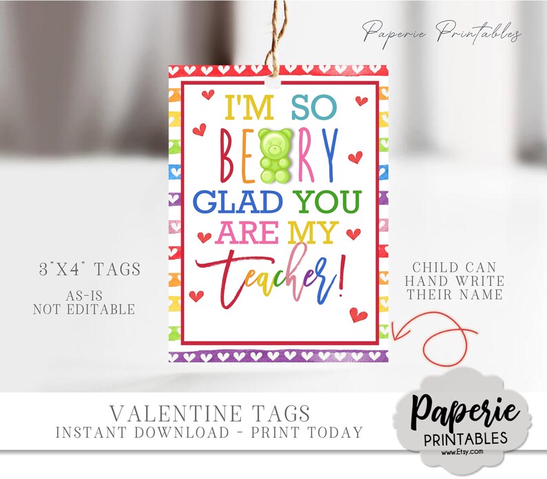 Teacher Valentine Gummy Bear Valentine Tags I'm so Beary - Etsy