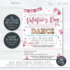 EDITABLE Daddy Daughter Dance Flyer, Valentine's Day Dance Invitation ...