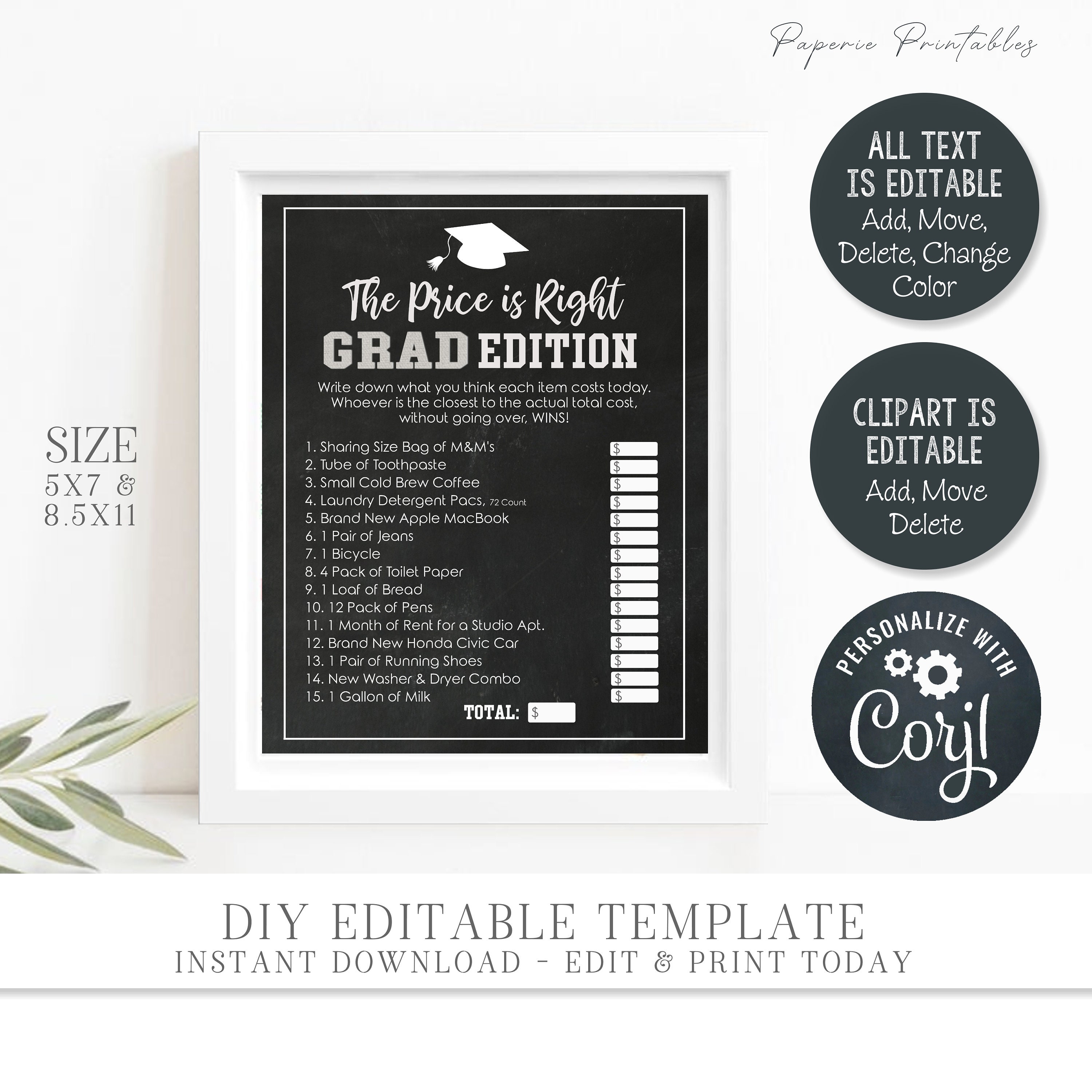 Editable Graduation Party Games Price is Right Graduation - Etsy