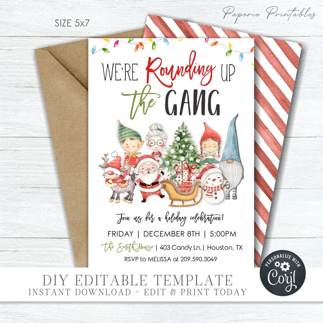 Editable Christmas Party Invitation: Santa's Crew (DIY Corjl Template ...