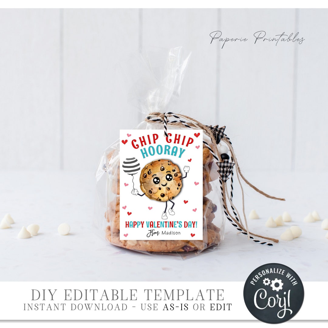 Editable Valentine Cookie Tags, Chip Chip Hooray Valentine Printable ...