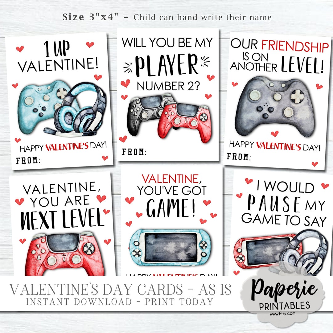 Gamer Valentine Cards for Kids: Printable School Valentines (instant ...