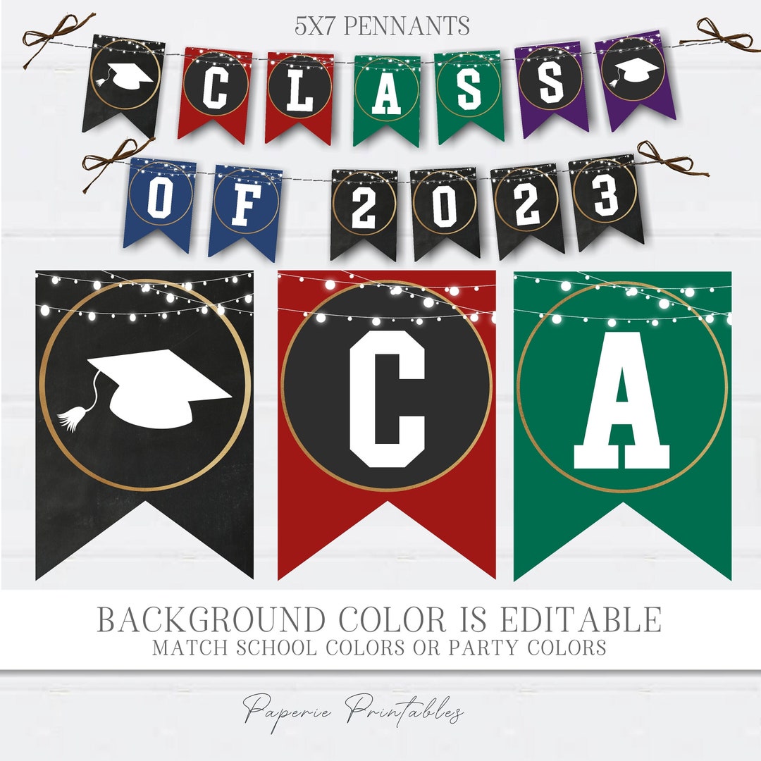 Editable CLASS OF 2023 Pennant Banner, Graduation Banner Class of 2023 ...
