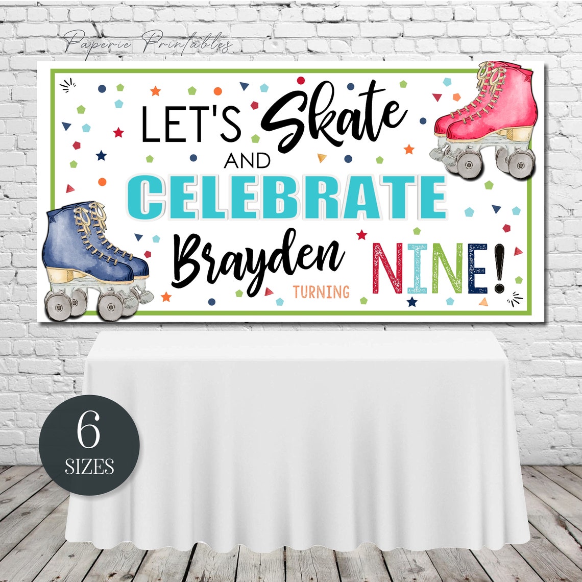 Roller Skating Birthday Backdrop: Editable Party Banner (digital ...