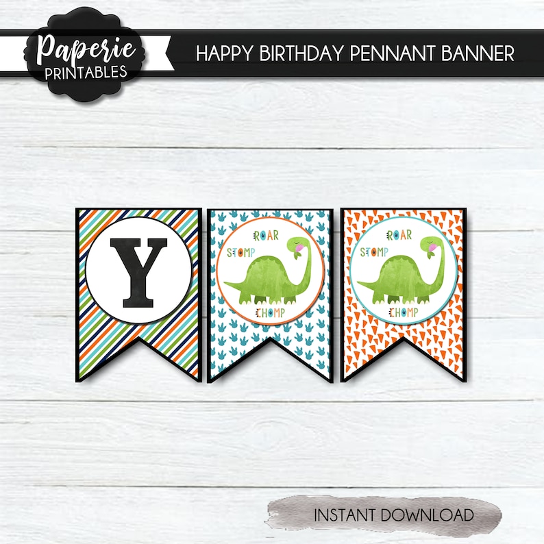 Boy Dinosaur Happy Birthday Banner Dinosaur Pennant Banner - Etsy