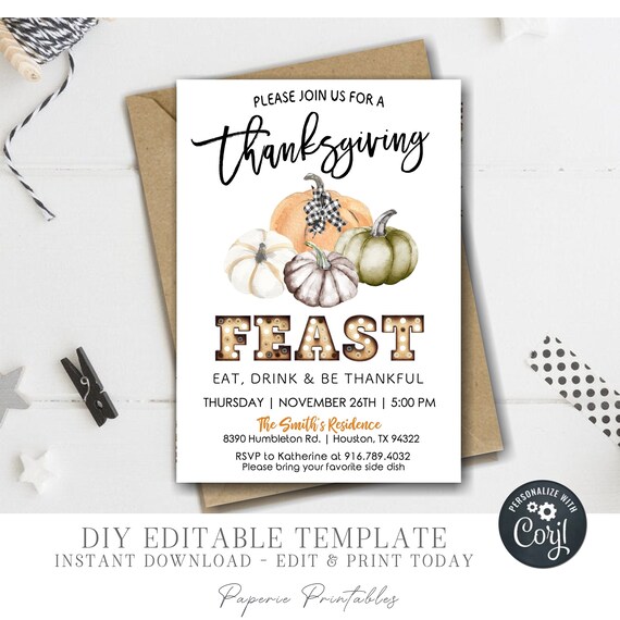 EDITABLE Thanksgiving Party Template Friendsgiving Dinner | Etsy