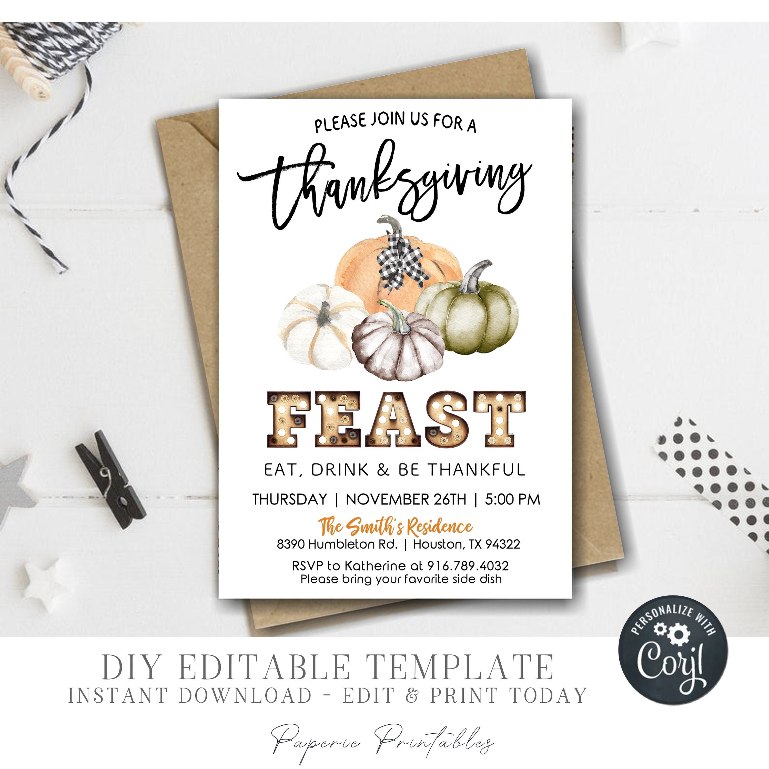 EDITABLE Thanksgiving Party Template Friendsgiving Dinner | Etsy