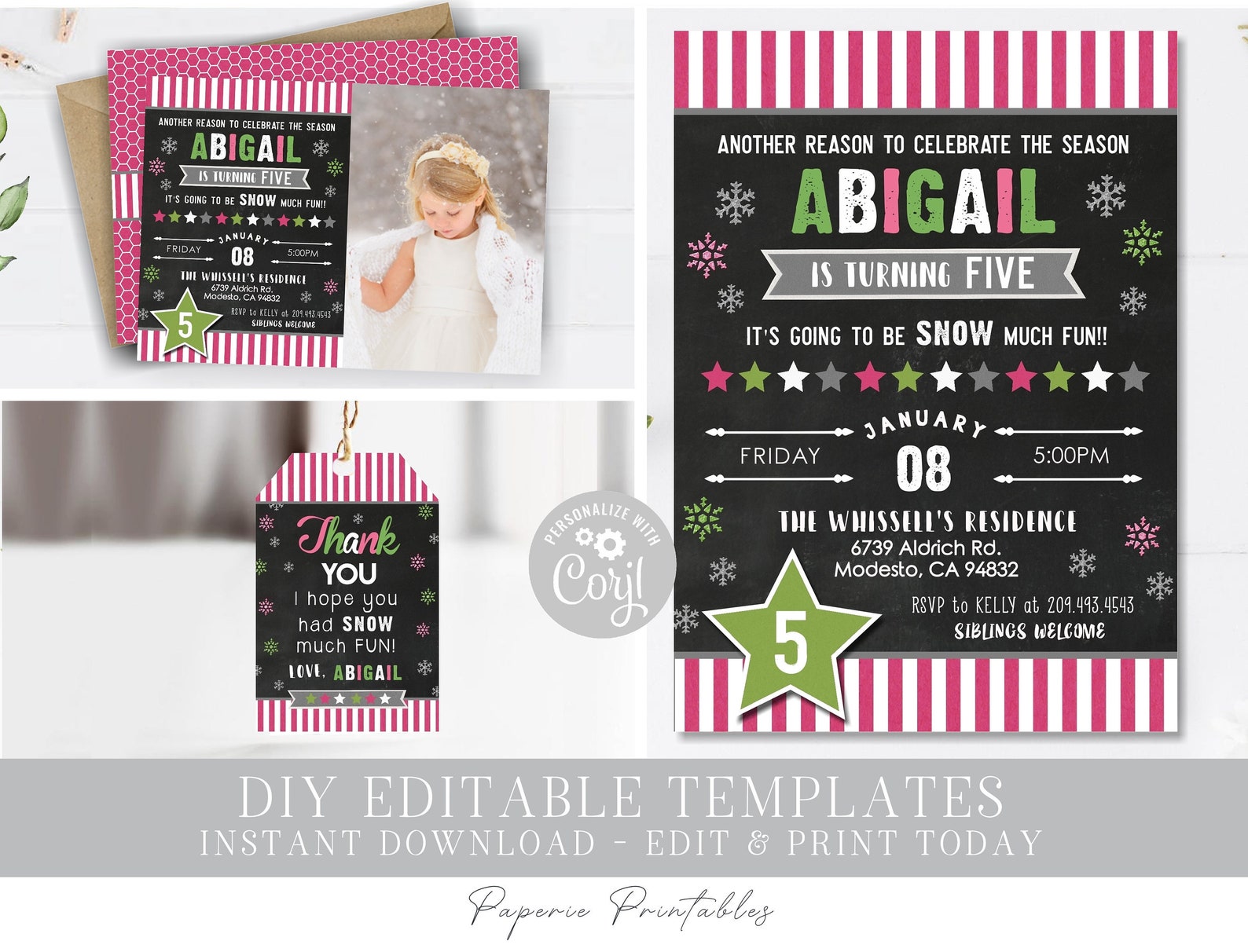EDITABLE Winter Birthday Party Bundle Girl Winter Birthday - Etsy