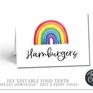 EDITABLE Rainbow Party Food Labels, Rainbow Food Table Sign, Rainbow ...