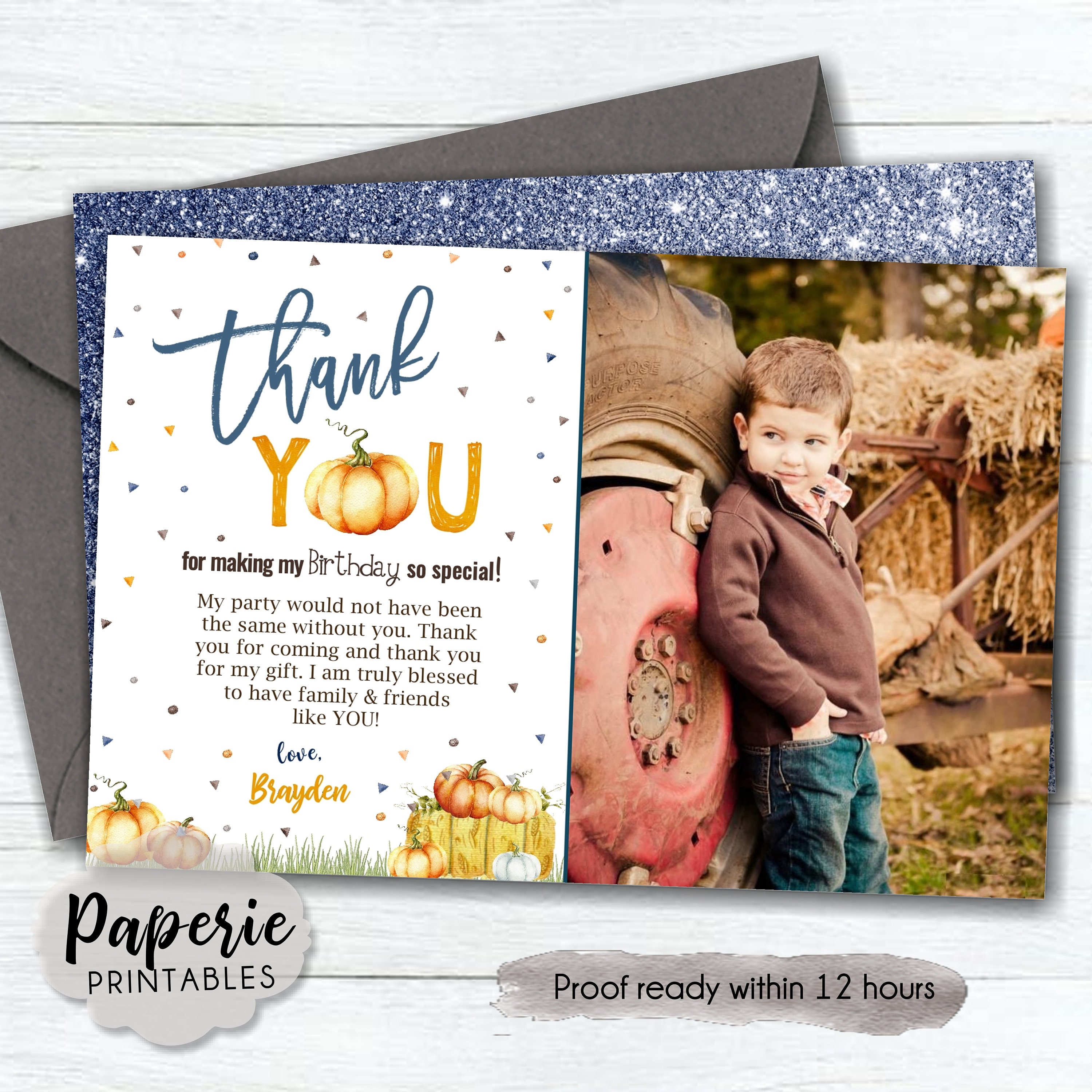 Pumpkin Birthday Thank You Card Fall Birthday Party Thank - Etsy