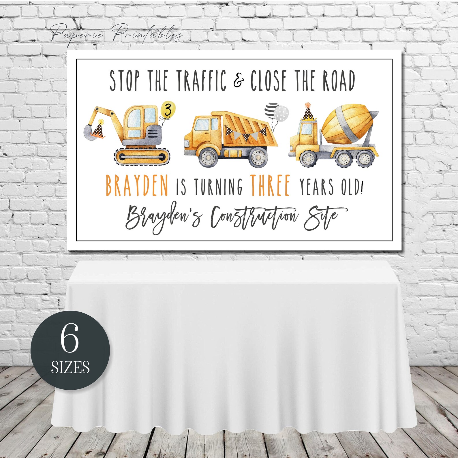 EDITABLE Construction Birthday Backdrop Construction Birthday Banner ...
