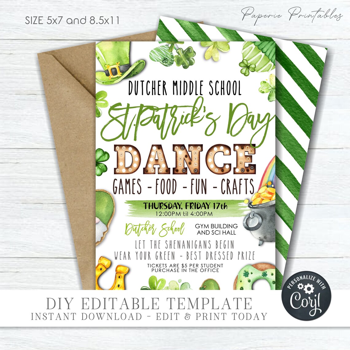 EDITABLE St. Patrick's Day School Dance Flyer St. - Etsy