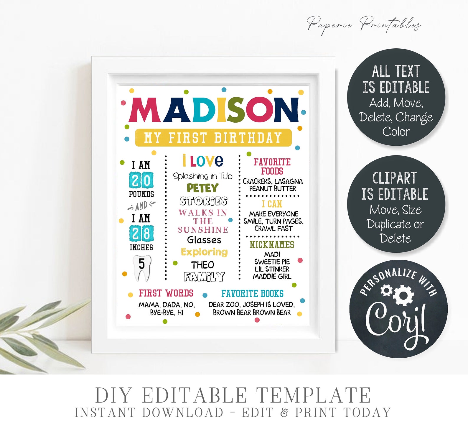 EDITABLE Birthday Milestone Poster Primary Color Birthday - Etsy