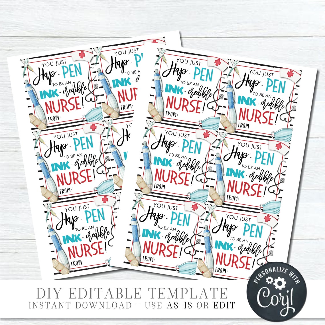 Editable Nurse Appreciation Gift Tags: Ink-credible Design (DIY Corjl ...