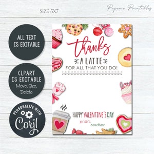 EDITABLE Valentine's Day Teacher Gift Card Holder, Thanks a LATTE Gift ...
