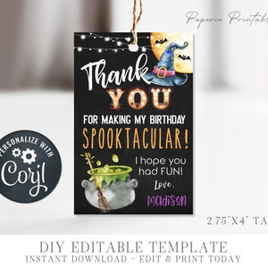 EDITABLE Halloween Birthday Party Favor Tags Spooktacular Birthday ...
