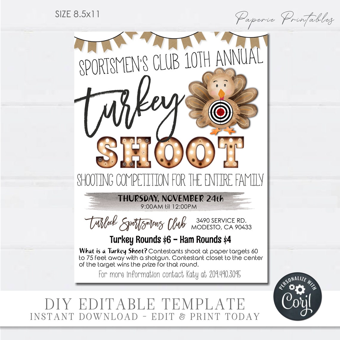 Editable Turkey Shoot Flyer: Thanksgiving Event (DIY Corjl Template) # ...