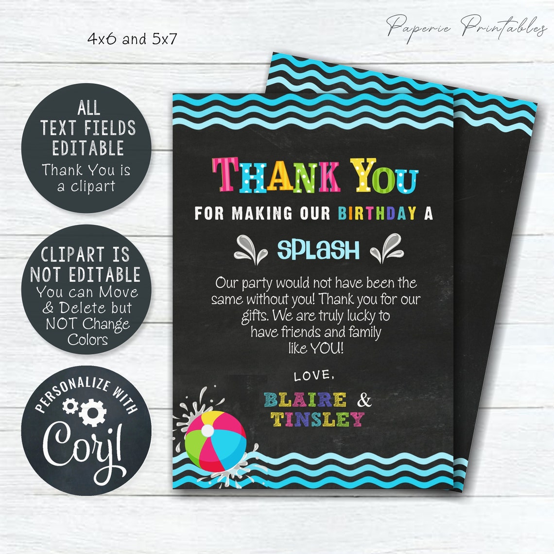 EDITABLE Girl Pool Party Birthday Thank You Card Pool Party - Etsy