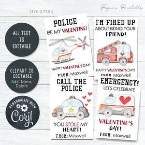 Editable First Responders Valentine Tags, Rescue Valentine Cards , Kids ...