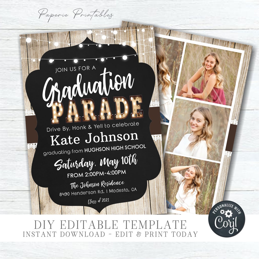 EDITABLE Graduation Parade Invitation - Drive by Graduation Invitation ...