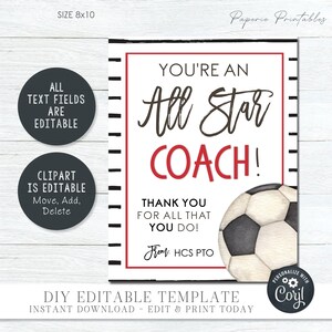 EDITABLE Soccer Appreciation Sign Teacher or Coach, Soccer Coach ...