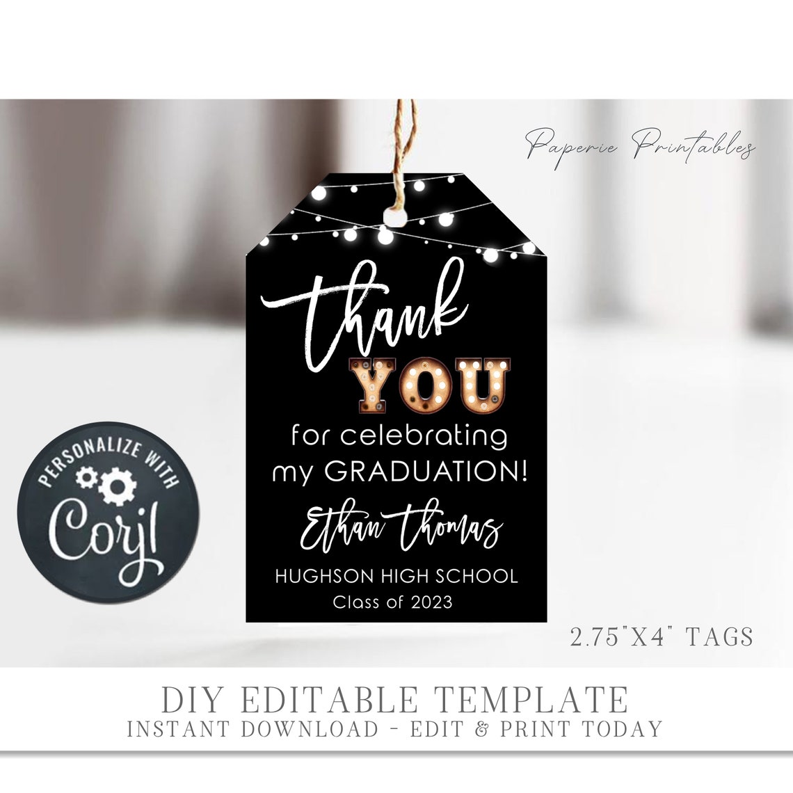 EDITABLE Graduation Gift Tags Color Match School Colors - Etsy