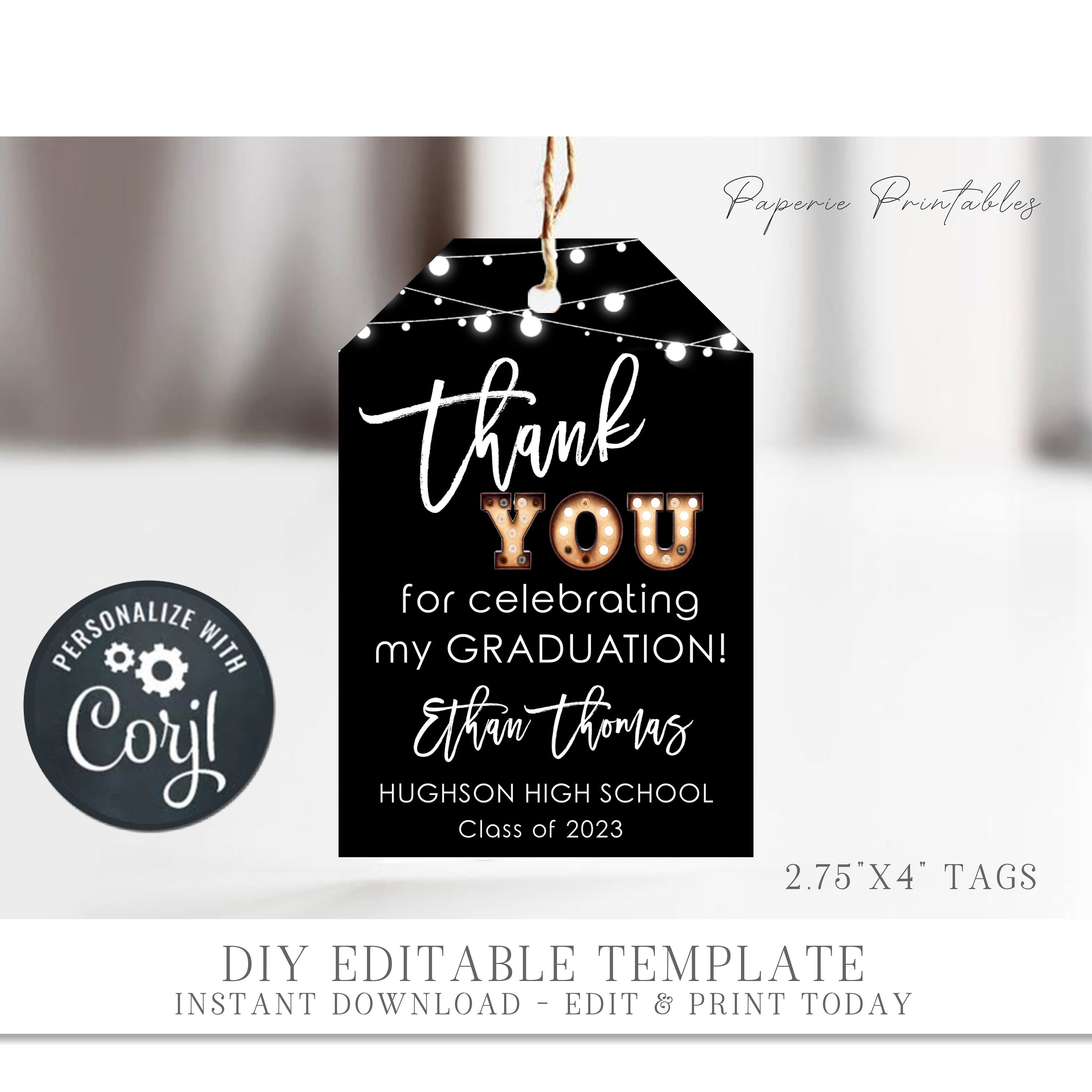 Editable Graduation Favor Tags: School Colors, DIY Corjl (digital ...