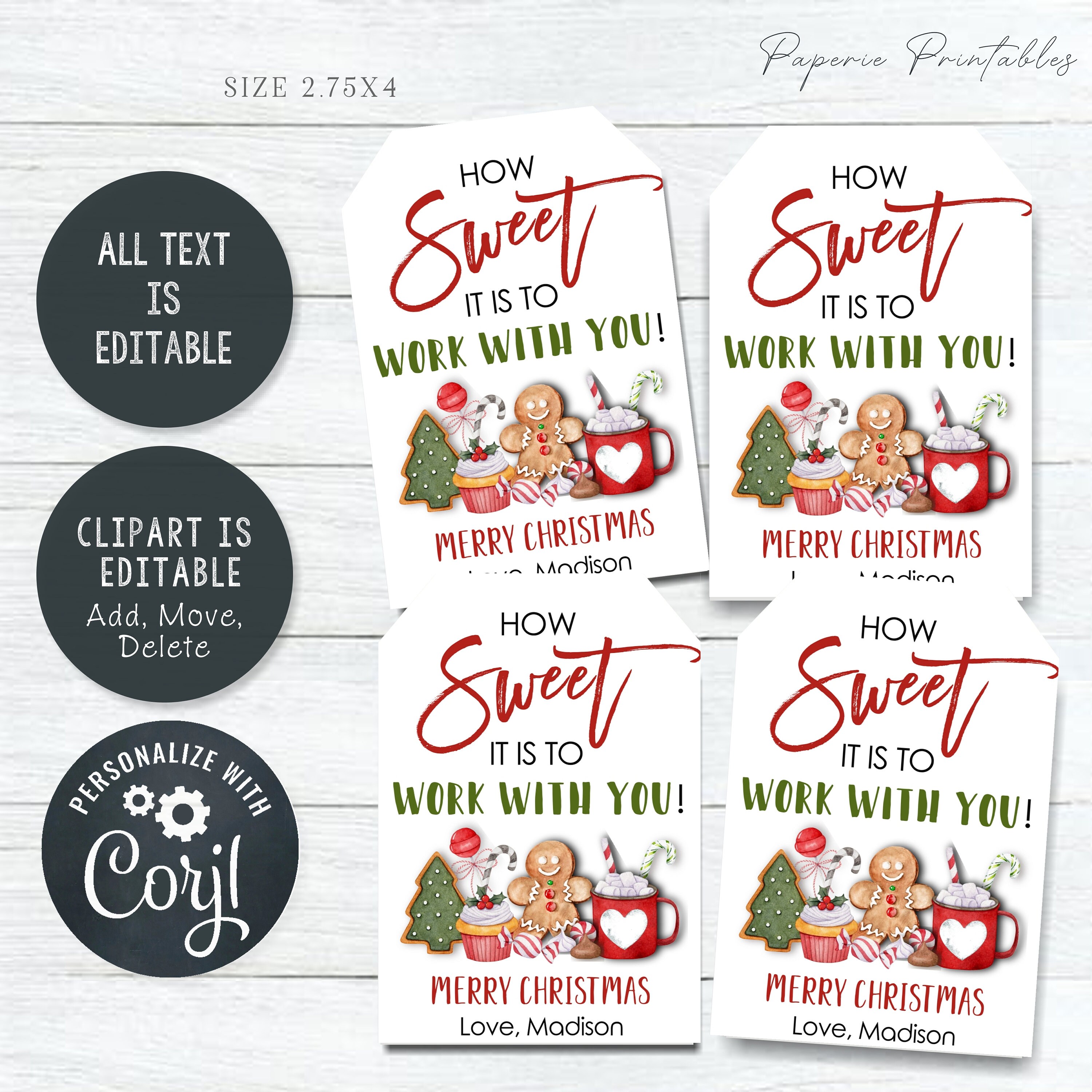 Editable Christmas Co-worker Gift Tags Merry Christmas Gift - Etsy