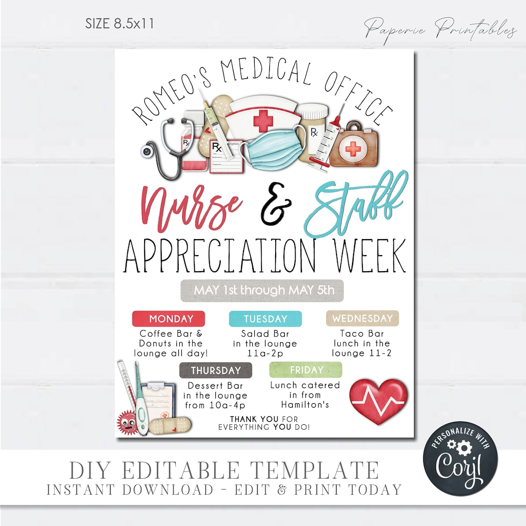 EDITABLE Nurse Appreciation Week Flyer, Nurse and Staff Appreciation ...