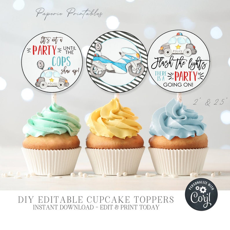 Editable Police Birthday Cupcake Toppers: DIY Party Decor (digital ...