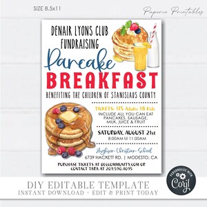 EDITABLE Pancake Breakfast Fundraiser, Pancake Breakfast Flyer ...