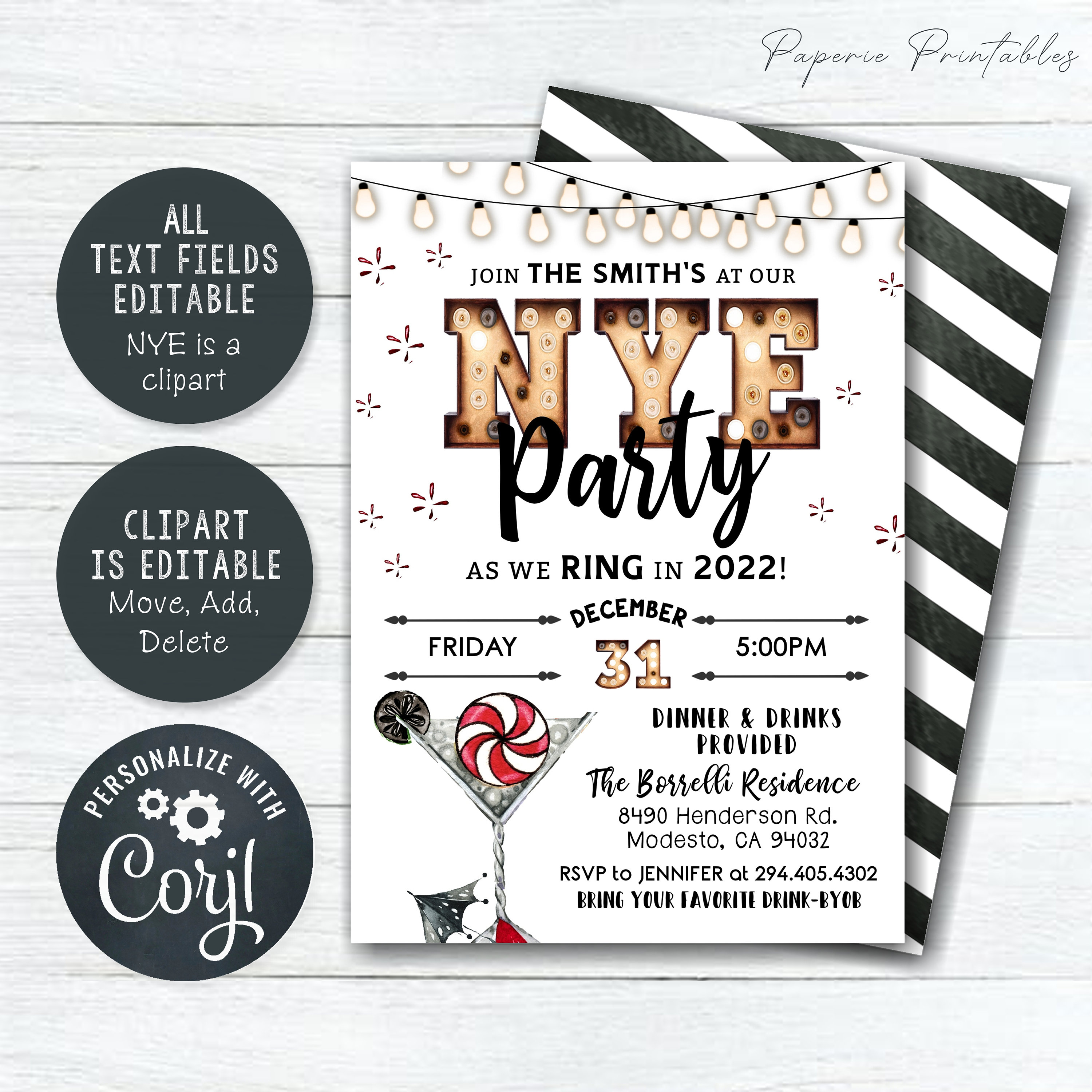 EDITABLE New Year's Eve Party Invitation NYE Party - Etsy