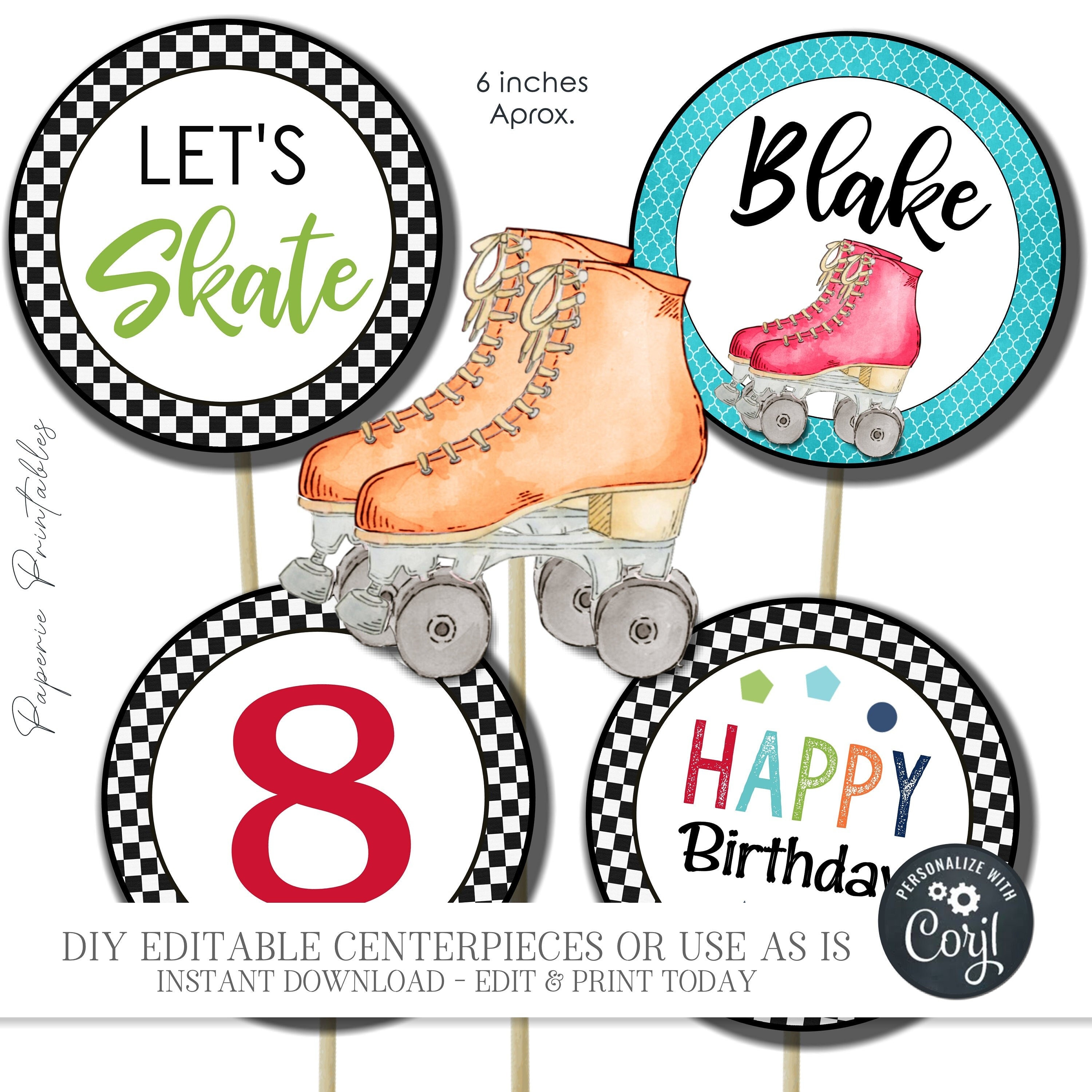 EDITABLE Roller Skating Party Centerpieces Roller Skate - Etsy