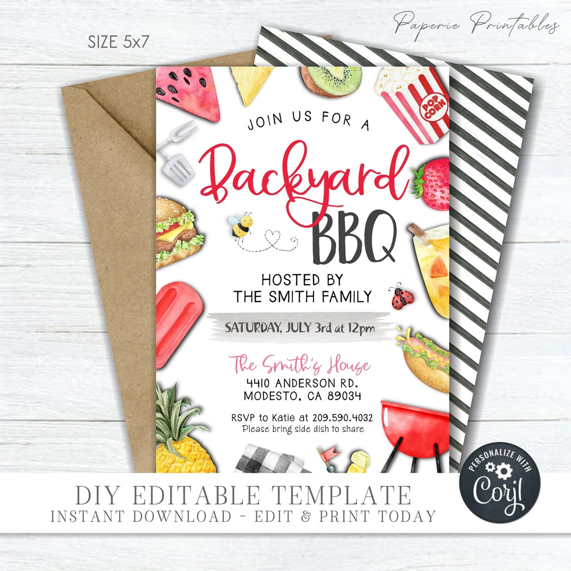 Editable Backyard BBQ Invitation: Family Picnic (digital Download) # ...
