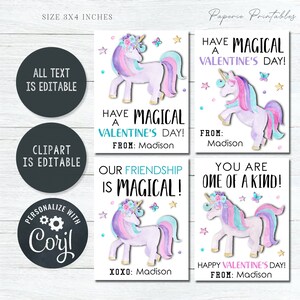EDITABLE Unicorn Valentine Cards, Kid Valentine Cards, School Valentine ...