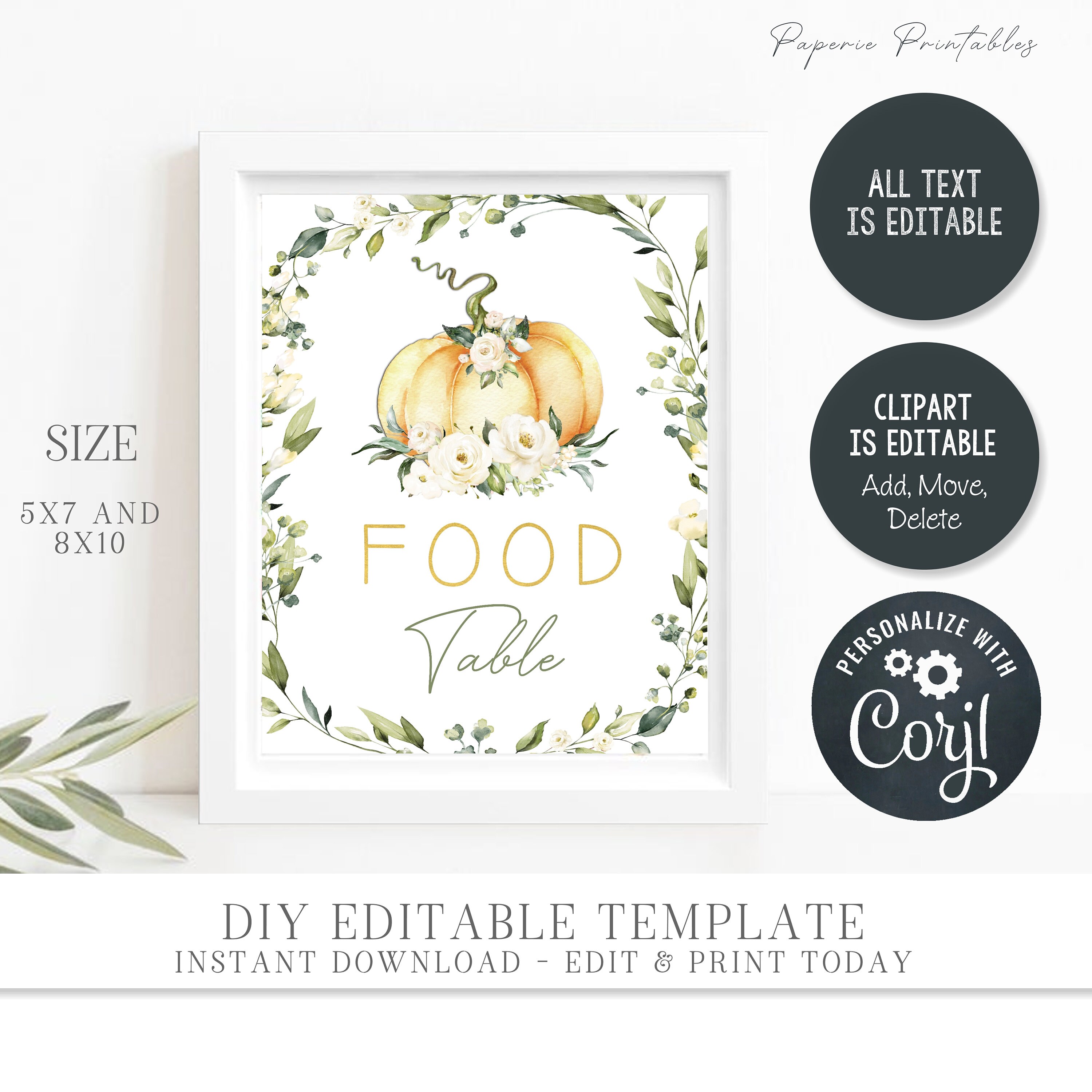 Editable Pumpkin Food Label Tent Cards: Boho Party Decor (DIY Digital ...