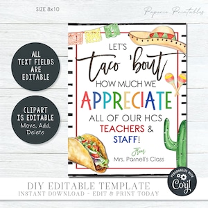 Taco 'bout Teacher Appreciation Sign: Editable Table Decor (digital ...