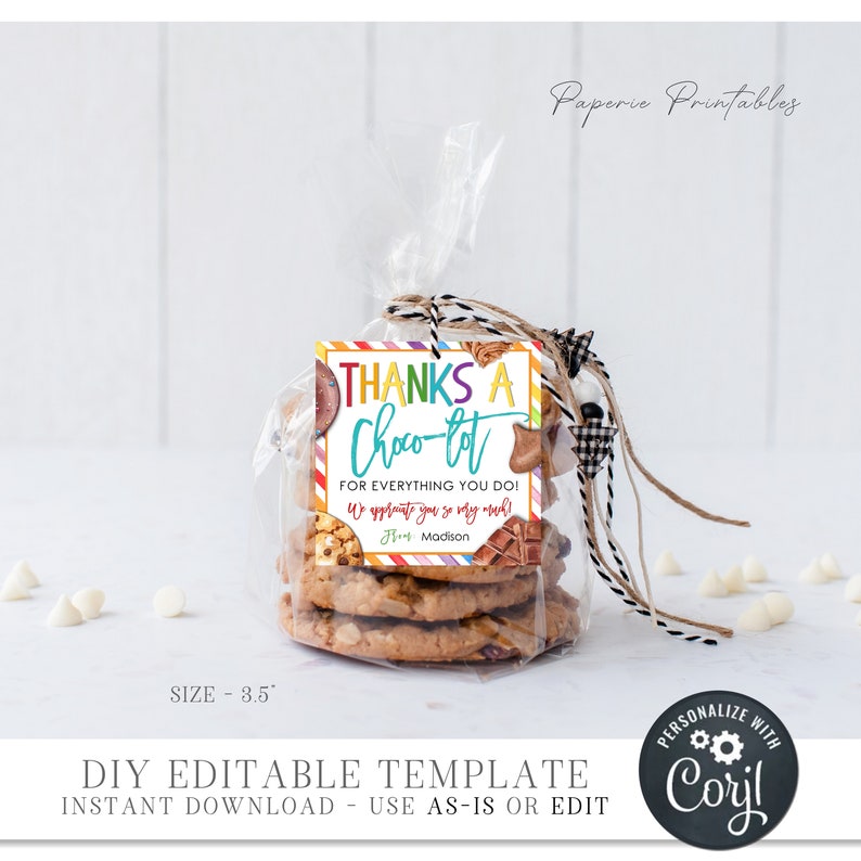 Editable Chocolate Teacher Appreciation Gift Tag (DIY Corjl Template) # ...