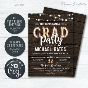 EDITABLE Country Graduation Party Template, Rustic Graduation ...