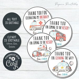 Editable First Responders Birthday Party Tags, First Responders Party ...