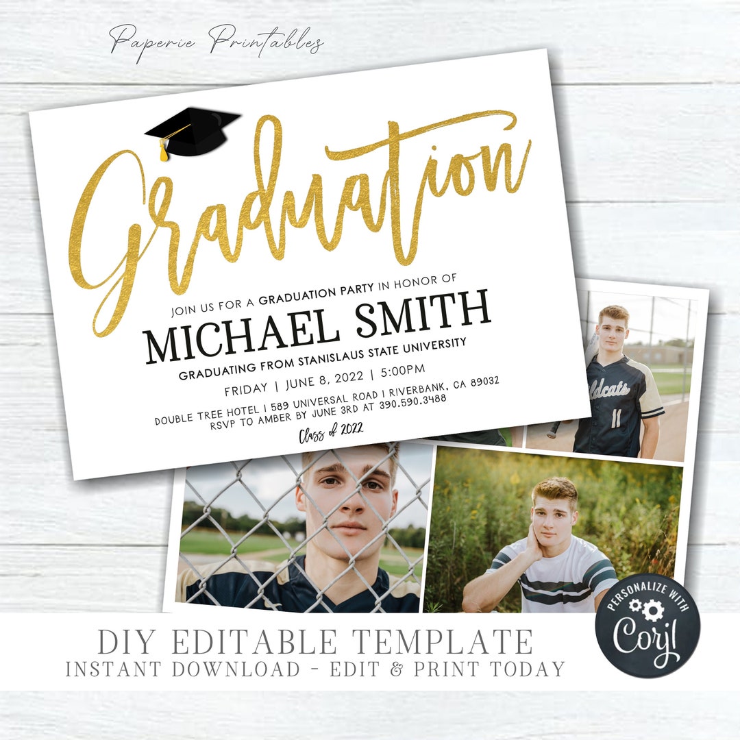 EDITABLE Graduation Party Invitation, Gold Foil Graduation Party ...
