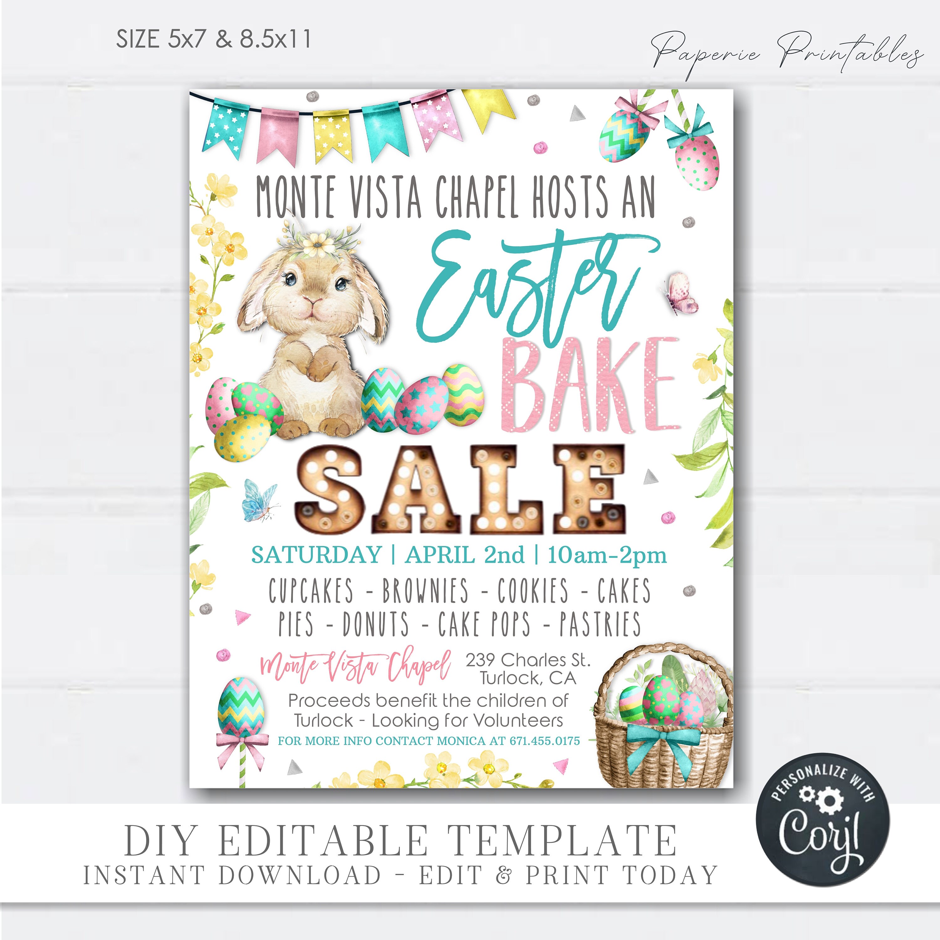 EDITABLE Easter Bake Sale Flyer, Printable Easter Event Flyer, Easter ...